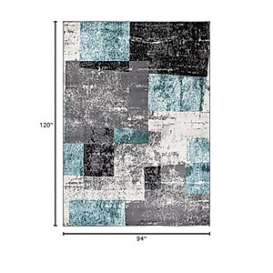 Rugshop Contemporary Abstract Boxes Stain Resistant High Traffic Living Room Kitchen Bedroom Dining Home Office Area Rug 8'x10' Blue