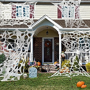 DULEFUN Halloween Spider Web Decorations 13.5ft Giant Stretchy Beef Netting Spider Web for Halloween Outdoor Indoor Yard Party Haunted House Garden Lawn Decor