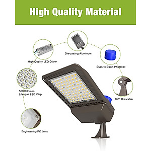 YXL LED Parking Lot Light, 200W LED Shoebox Light with Dusk to Dawn Photocell,28000LM 5000K Daylight Arm Mount, IP65 Waterproof, LED Area Light for Parking Lot Sports Stadium, 3 Pack