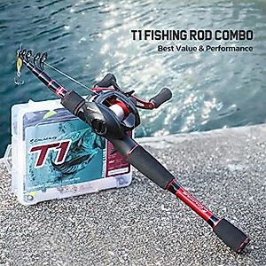 Calamus T1 Telescopic Fishing Rod and Reel Combo, Fishing Gear Set with Fishing Line, Fishing Lures Kit& Accessories and Carrier Bag for Saltwater Freshwater-Casting 6'6''- Moderate Fast- Medium Heavy