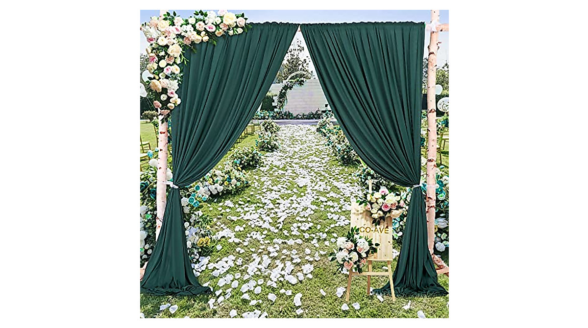 CO-AVE Hunter Green Backdrop Curtains for Events