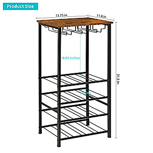 YBING Wine Rack Freestanding Floor Wine Rack Table with Glass Holder 16 Bottle Wine Bar Rack with Tabletop Wood 5-Tier Wine Bottle Organizer Storage Stand Liquor Cabinet Bar for Home Rustic Brown