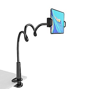 Tablet Stand Holder, Mount Holder Clip with Grip Flexible Long Arm Gooseneck Compatible with ipad iPhone/Nintendo Switch/Samsung Galaxy Tabs/Amazon Kindle Fire HD - Black