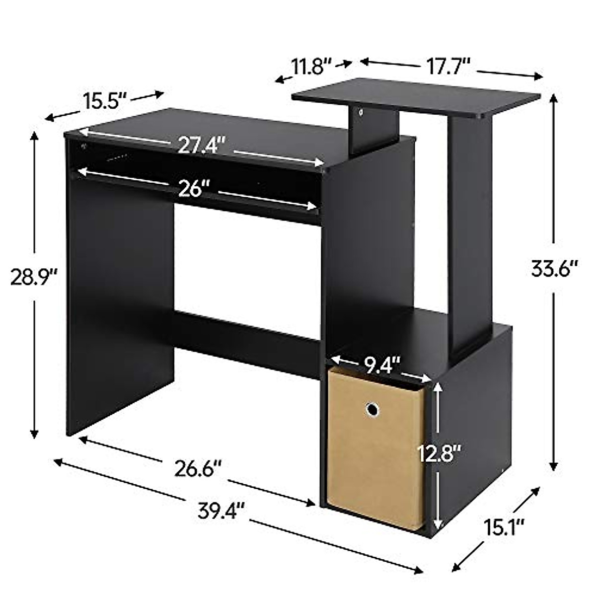 ZenStyle Computer Desk with Shelves 39" Home Office Writing Study Laptop Table Multipurpose Workstation with Keyboard Tray, CPU Storage and Non-Woven Bin, Brown