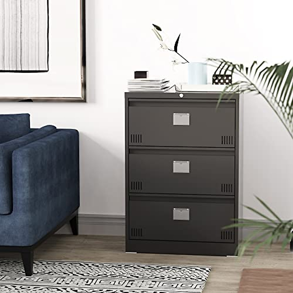 Lateral File Cabinet with Lock, 3 Drawer Large Vertical Filing Cabinet，Metal Storage File Cabinet for Home Office, Lockable Storage Lateral Filing Cabinet for Hanging Files Letter/Legal/F4/A4 Size