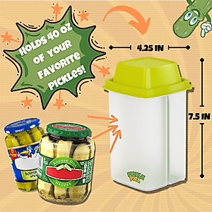 Pickle Pal Pickle Container with Strainer | Jalapeno Container with Pickle Grabber | Pickle Jar with Strainer Flip for Olives, Fruit, Veggie Containers | Pickle Holder 40 oz | Chamoy Pickle Kit