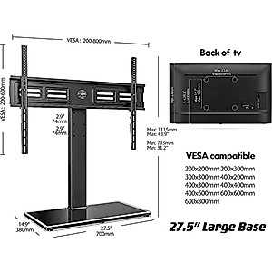 FITUEYES Universal TV Stand/Base Swivel Tabletop TV Stand with Mount for 50 to 85 inch Flat Screen TV 100 Degree Swivel, 4 Level Height Adjustable,Tempered Glass Base,Holds up to 143lbs Screens