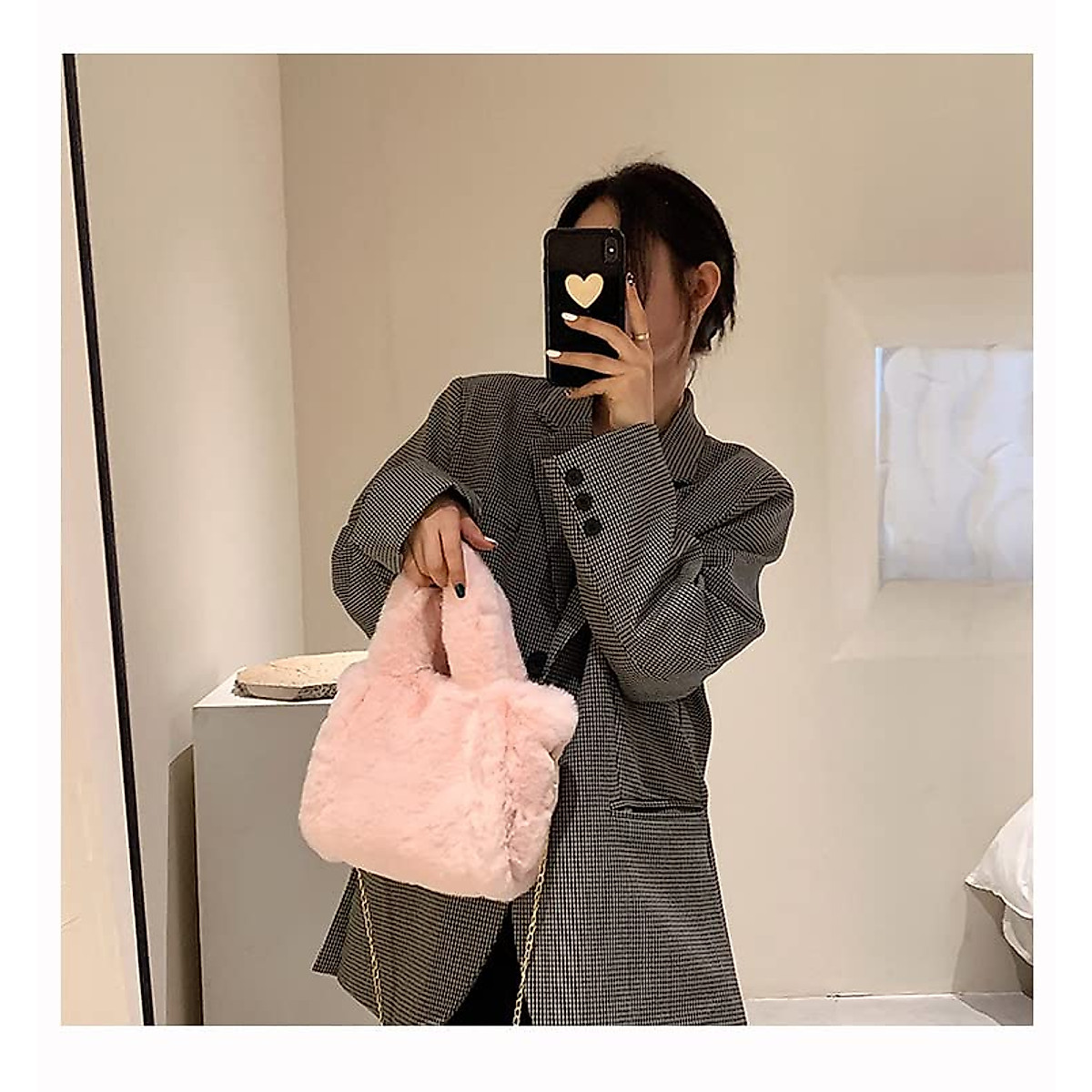 Tote Bag large Shoulder Bag Fleece Faux Fur Hobo Tote Bag Handbag Retro Bag Solid Color Big Purse