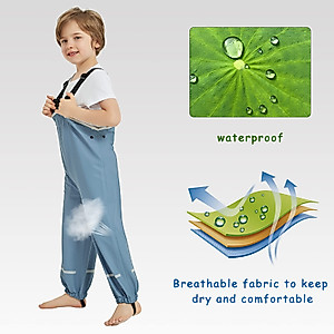 Kids Waterproof Rain Pants Dirty Proof Suspender Trousers for Boys and Girls Pale Blue M (for 3-4T)