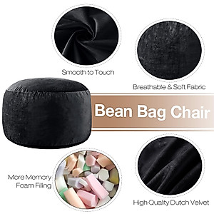 Large Bean Bag Chair: 4 ft Memory Foam Bean Bag Chairs for Adults/Kids,Bean Bag Chair with Fillings,Soft Faux Fur Fabric - Dutch Velvet, Black, 4 Foot
