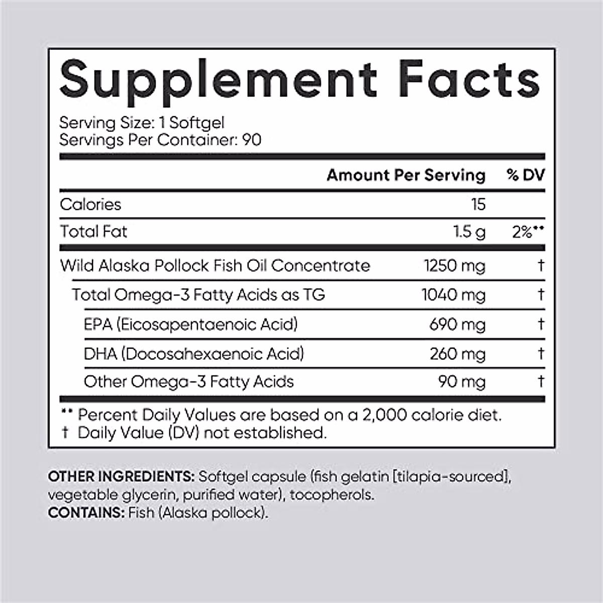 Sports Research Triple Strength Omega 3 Fish Oil - Burpless Fish Oil Supplement w/EPA & DHA Fatty Acids from Wild Alaskan Pollock - Heart, Brain & Immune Support for Men & Women - 1250 mg, 90 ct