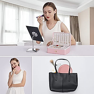 Kioten - 2 Pack Jewelry Box, Travel Jewelry Box Built-Mirror, With 1psc Random Color Perfume Atomizer, Girls And Women Jewelry Box, Adjustable Compartment, Pink