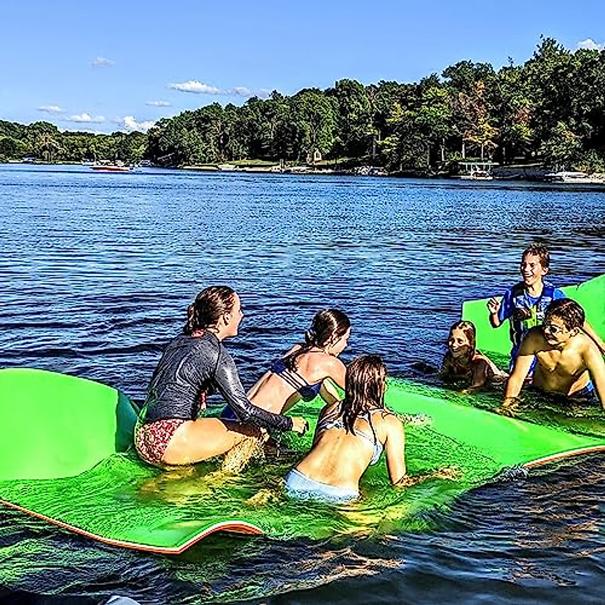 Big Floating Mat Water Foam Pad for Pools, Lakes, Oceans, Giant Lily Pad Pool Float for Water Recreation and Relaxing (Green-White-Orange,9FT)