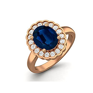 MOONEYE 10x8mm Oval Shape Natural Blue Sapphire Solitaire Engagement 925 Sterling Silver Birthstone Promise Ring (Rose Gold Vermeil, 7)