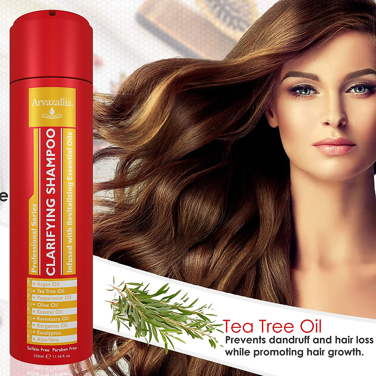 Arvazallia Clarifying Shampoo with Revitalizing Essential Oils - Professional-Grade Anti-Residue Cleanser Infused with Argan, Tea Tree, Peppermint, Olive, Sesame Oils, and Aloe