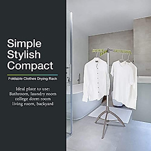 Collapsible Clothes Drying Rack, Portable Garment Racks Indoor, Foldable Standing Laundry Racks for Drying Clothes, Tripod Stand, Hangaway Garment Rack, Steamer Hanger Stand, Green and Grey