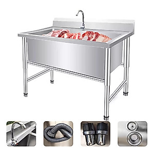 Commercial Restaurant Kitchen Sink Set, Freestanding Stainless Steel Sink,Stainless Steel Utility Sinks,with Drain Kit,for Outdoor Garage Restaurant Kitchen(39.4 * 23.6 * 31.5in)