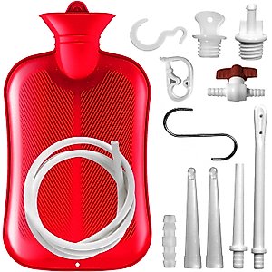 2 L Enema Bag Home Enema Kit with 3 Enema Tips,60 inch Long Silicone Hose, Controlable Water Flow Valve, Hot-Water Bottle for Colon Cleansing Enemas for Women/Men（Red）