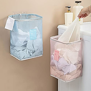 Hanging Laundry Hamper，Laundry Basket，Collapsible Clothes Hamper， Removable and Washable Bag, Metal Wire Frame ，Self-Adhesive ，For Bathroom Space Saving (Gray)