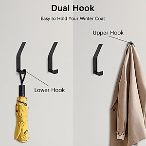 6 Pack Coat Hooks Wall Mount - Heavy Duty Hat Hangers, Large Wall Hooks for Mudroom Entryway Bathroom, Decorative Metal Hook Rack for Hanging Purse, Baseball Cap, Key, Backpack, Towel, Robe (Black)