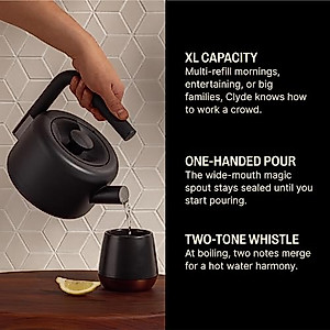 Fellow Clyde Stovetop Tea Kettle - Modern Twist on a Whistling Teapot, Stainless Steel Kettle, Matte Black, 1.7 Liter