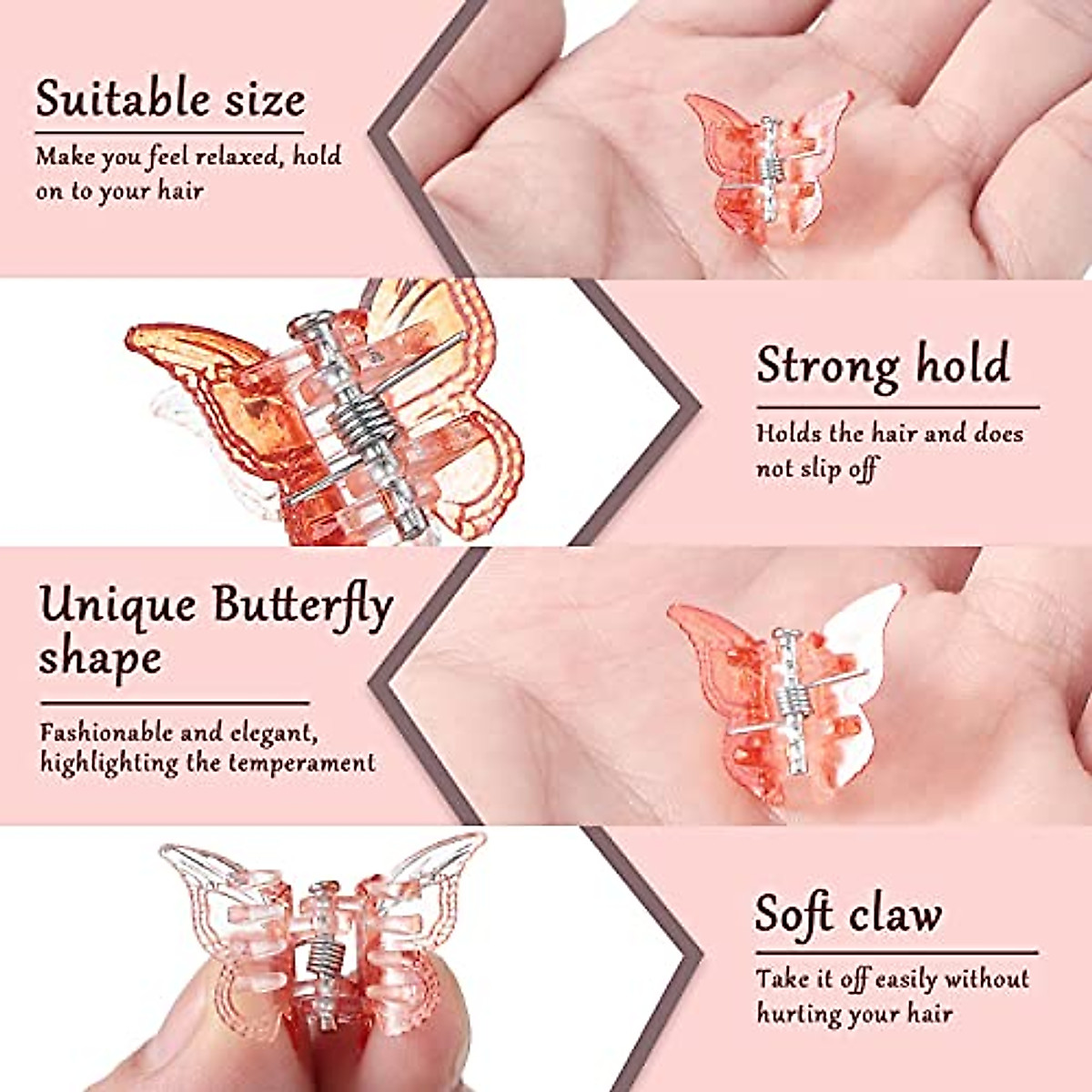 100 Butterfly Hair Accessories for Women - Mini Clips with Box, 90s Retro Style (Clear Color)