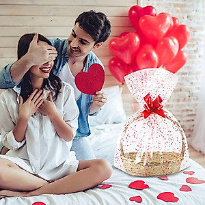 Morepack Extra Large Cellophane Bags,35x55 Inches Heart Printed Cellophane Wrap for Gift Baskets,10Pcs Big Jumbo Cellophane Basket Bags