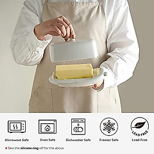 Toptier Butter Dish with Lid, Cute Bear Butter Dish , Porcelain Butter Keeper, Butter Holder with Handle Cover, Butter Container Perfect for East & West Coast Butter, White