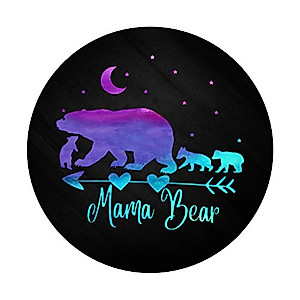 Purple Turquoise Watercolor Mama Bear Three Cubs On Black PopSockets Swappable PopGrip