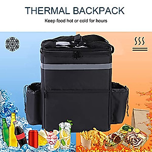 cherrboll Bicycle Delivery Backpack with 2 Dividers & Cup Holders Insulated Food Delivery Bag Reusable Cooler Backpack for Camping Groceries