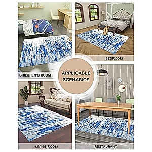 Contemporary Blue Large Rectangular Area Rugs 5' x 7' Living Room, Abstract Rustic Painting Art Durable Non Slip Rug Carpet Floor Mat for Bedroom Bedside Outdoor
