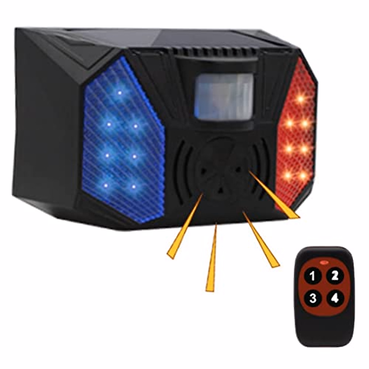 Aolyty Solar Warning Lights with Remote Control, Solar Strobe Alarm Light 120db Sound, 4 Modes Motion Sensor Security Siren Light Outdoor IP65 Waterproof for Home Barn Yard Orchard Farm Warehouse