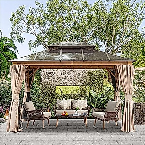 10'x12' Hardtop Gazebo, Outdoor Gazebo Outdoor Canopies and Gazebos with Double Roof, for Garden, Patio, Lawns, Deck, Backyard