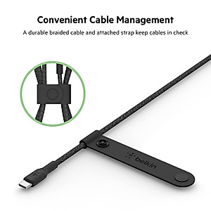 Belkin Wireless Charger for MagSafe, 15W Fast Charging Pad (PSU Not Included) w/ Kick Stand & 6.6ft Long Braided Cable, Compatible w/ iPhone 15, 15 Pro, 15 Pro Max, 14 & 13, and iPhone Mini - Black