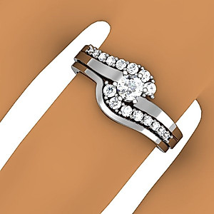 Dazzlingrock Collection 0.55 Carat (ctw) 14k Round Diamond Ladies Twisted Style Bridal Engagement Ring With Matching Band Set 1/2 CT, White Gold, Size 8