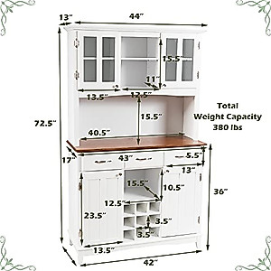 LOKO Kitchen Hutch Storage Cabinet, Sideboard Buffet Kitchen Cupboard with 4 Doors, 3 Drawers, 5 Adjustable Shelves and 9 Wine Grids, 44 x 17 x 72.5 inches (White)