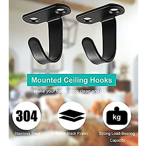 Auvotuis 12Pcs Screw Mount Ceiling Hooks Stainless Steel Under-Shelf Towel Hook Heavy Duty Coat Hook Hanger for Kitchen, Cupboard, Cabinet, Bathroom (Matte Black)