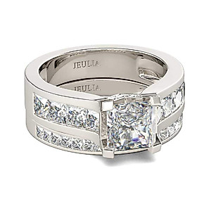 Jeulia Princess Cut Bridal Ring Set Sterling Silver Promise Ring White Diamond Engagement Channel Ring with Beautiful Jewelry Gift Box (8)