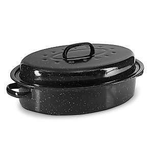 Eternal Living Granite Roasting Pans, Black (15" Oval Roaster Pan With Lid)