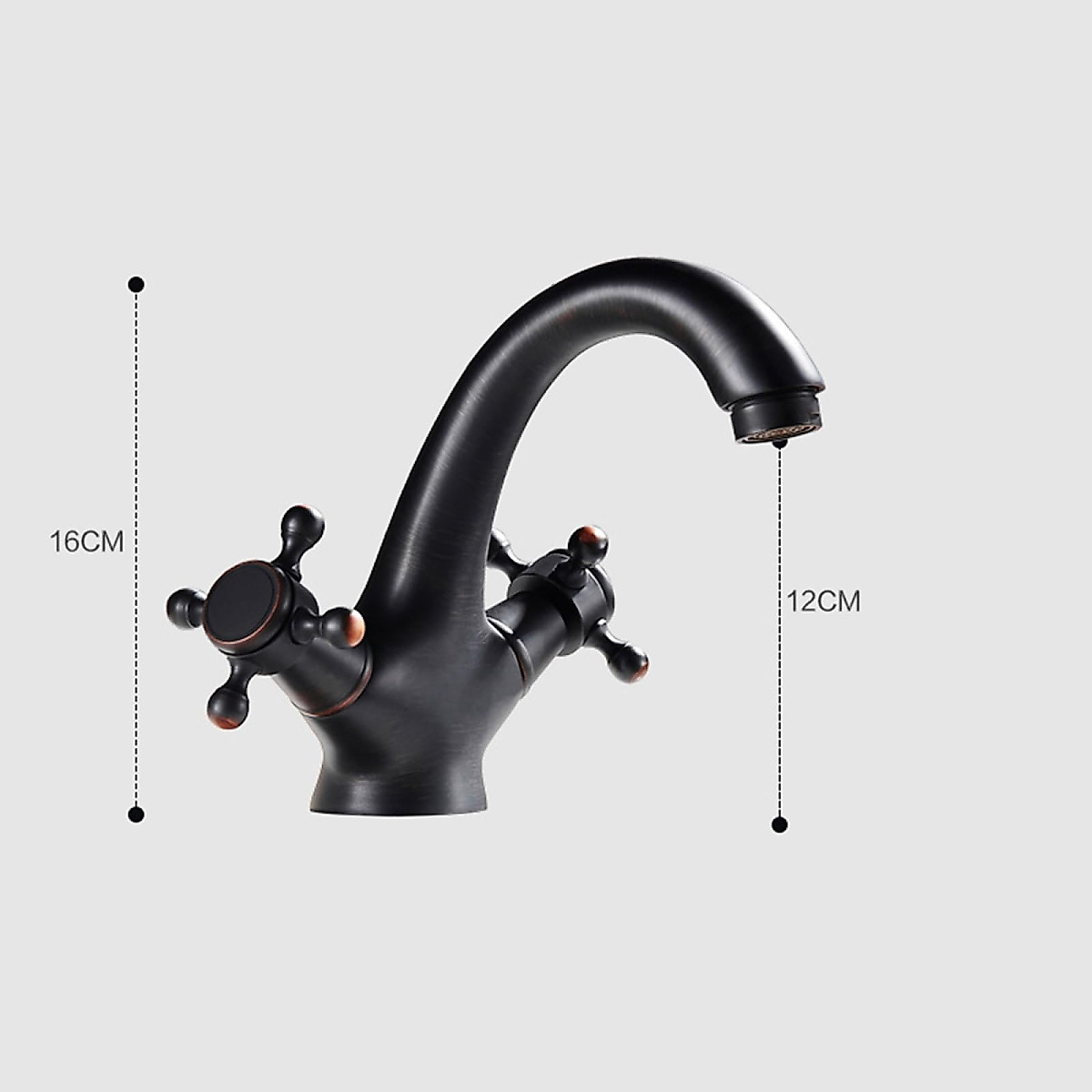 ZYCDP Bathroom Sink Faucets Vintage Bathroom Sink Faucet 1 Hole 2 Handles Double Cross Knobs Hot and Cold Bathroom Sink Faucet Black Antique, A