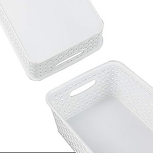Sosody Plastic Woven Storage Baskets, Small Classroom Baskets, White, 6 Packs