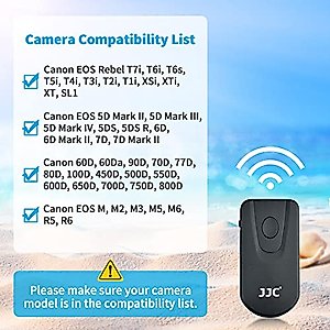 JJC Wireless Infrared Shutter Release Remote Control for Canon Rebel T7i T6i T5i T4i T3i SL1 EOS R5 R6 7D Mark II 6D Mark II 5D Mark IV III 5DS 90D 77D 80D 70D M6 M5 M3 Replaces Canon RC-1/RC-6 Remote