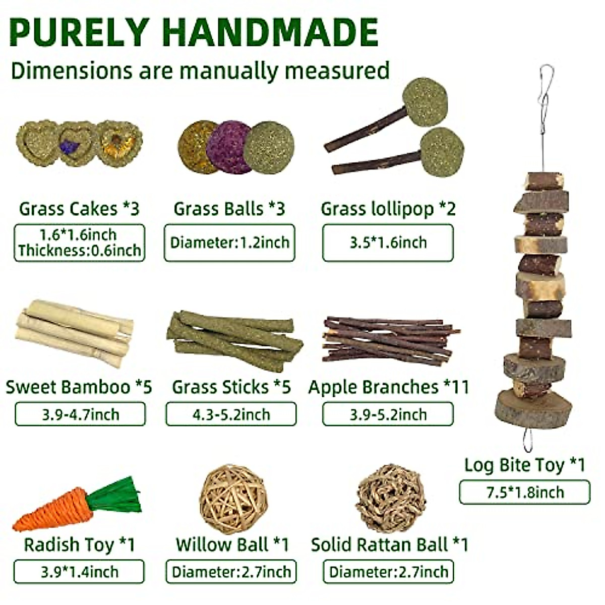 KIROYAL Rabbit Chew Toys Guinea Pig Toys Bunny Toys Natural Timothy Hay Sticks Hamster Chew Toys for Teeth and Apple Sticks for Rabbits Chinchilla Ball Gerbil Toys