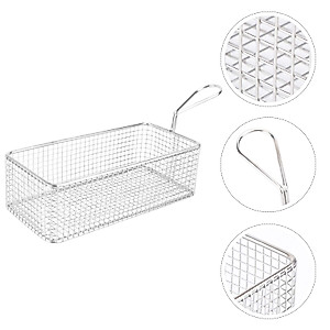 YARDWE Snack Serving Round Serving Tray Frying Basket for Pot Deep Fryer Basket Turkey Fryer Basket Food Tray French Fries Basket Stainless Steel Fry Basket Frying Pan Rectangle