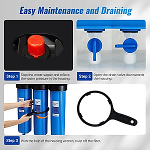 HQUA WF3-01 3-Stage Whole House Water Filtration System, Reduces Heavy Metals (Lead, Mercury, Copper, Nickel, Chromium), Chloramine, Sediment, Odor, and VOC’s (Sediment Heavy Metal Carbon 3 Stage)