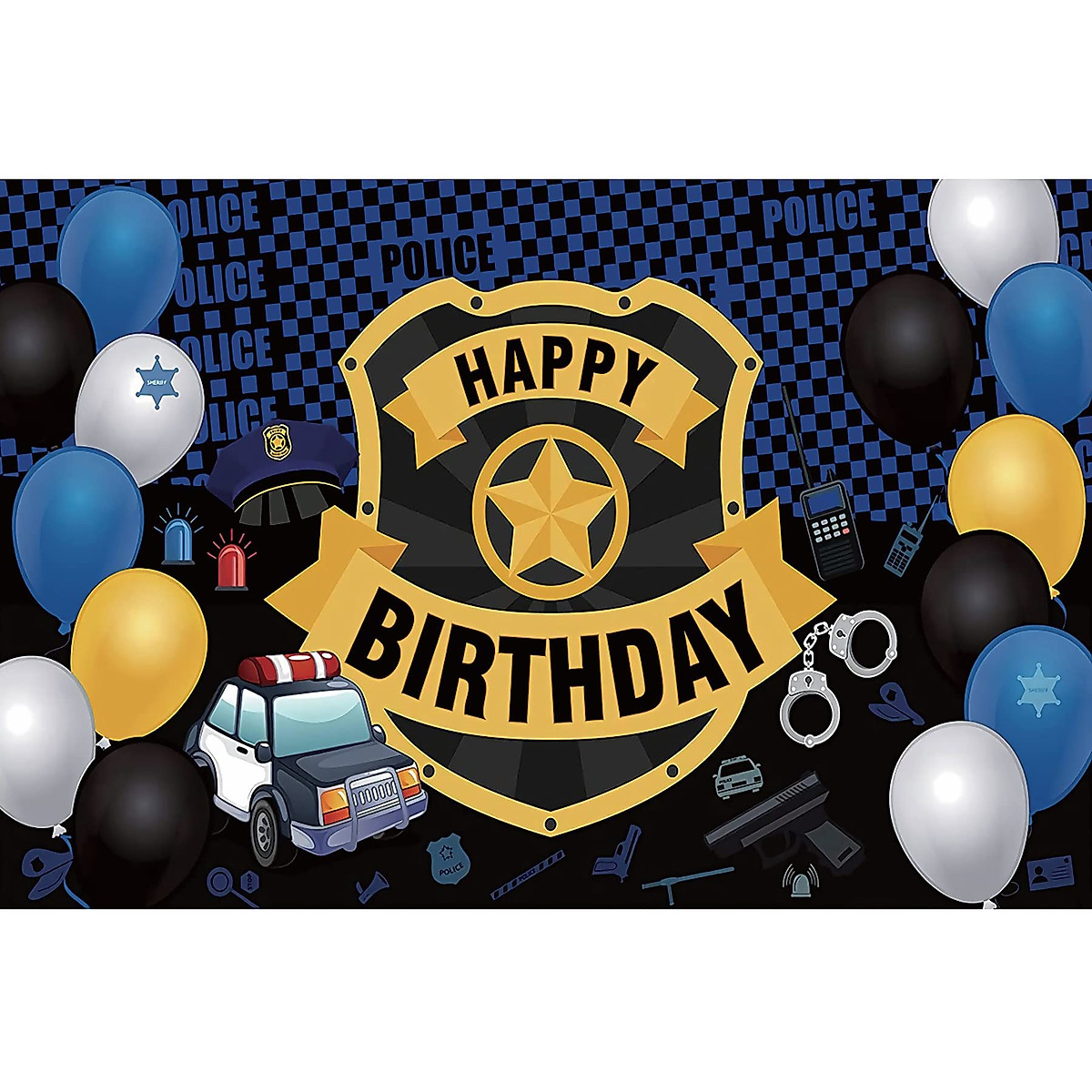 Police Birthday Party Decoration Police Party Supplies Include Police Happy Birthday Banner Police Latex Balloons Police Car Foil Balloons Police Background Police Cake Topper Cupcake Topper Spirals