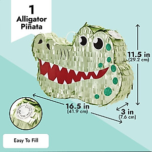 BLUE PANDA Alligator Pinata for Kids Safari Birthday Party Decorations, Baby Shower (Small, 16.5 x 11.5 x 3 Inches)