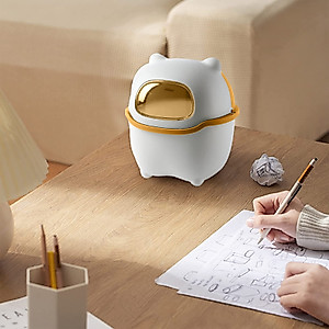 Benshukam Mini Desk Trash Can Flip Countertop Garbage Bin Small Trash Can Bathroom Trash Cans with Lids for Kitchens, Offices, Waste Basket for Dressing Table (Yellow)