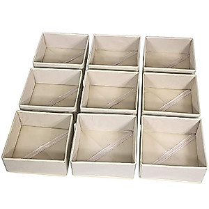 DIOMMELL 9 Pack Foldable Cloth Storage Box Closet Dresser Drawer Organizer Fabric Baskets Bins Containers Divider for Clothes Underwear Bras Socks Clothing, Beige 900