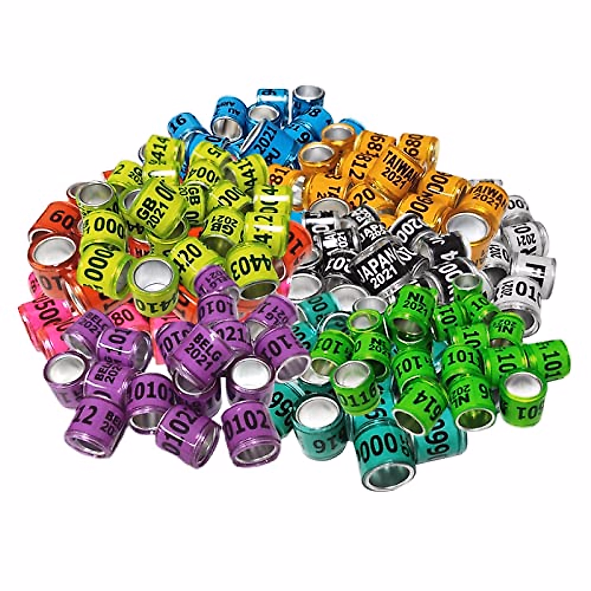 Flameer 100Pcs Chicken Leg Rings - 2021 Aluminium Bird Dove Racing Pigeon Leg Rings Bands,Bird Leg Bands Numbered for Pigeon Parrot Chicks Duck Lovebirds Supplies - Multicolor